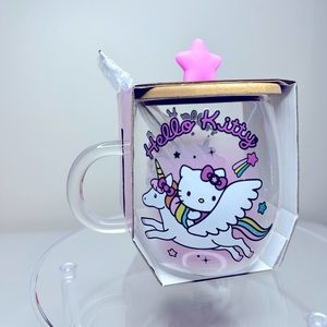 Hello Kitty | Dining | Hello Kitty Glass Mug With Topper And Spoon ...